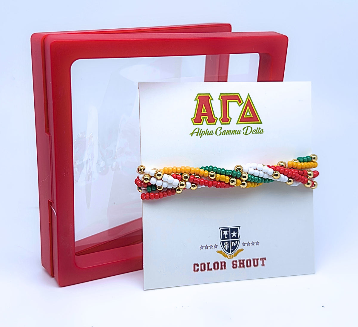 B201 AGD-Alpha Gamma Delta Colors Stack: Set of 6 Beaded Stretch Brace ...