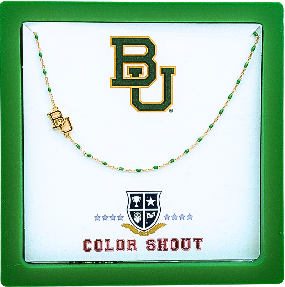 N201 BAY-The Baylor University Logo Necklace: Side Set BU Logo on Gree ...