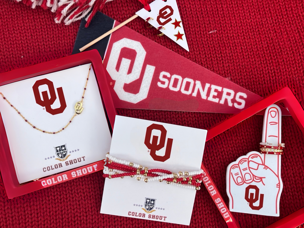 N201 OU-The Oklahoma Necklace: Side Set OU Logo on Enamel Bead Necklac ...