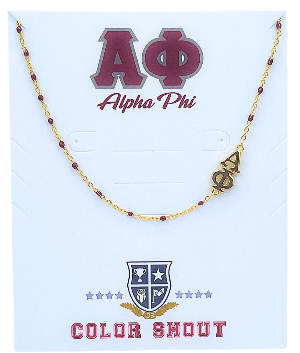 N201 AP-The Alpha Phi Necklace: Side Set ΑΦ Enamel Bead Necklace ...